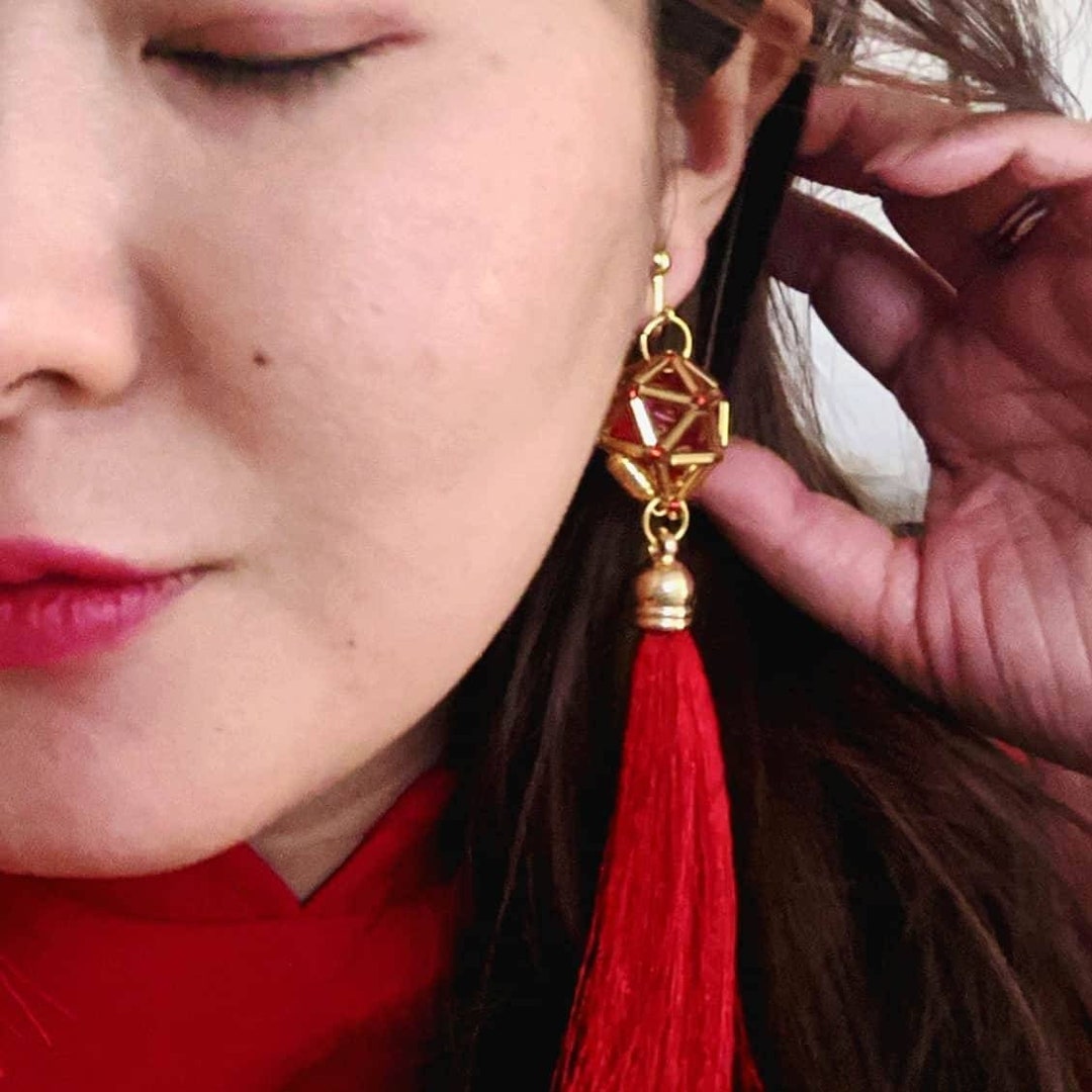 Red Tassel D20 Earrings Chinese New Year Special - Etsy