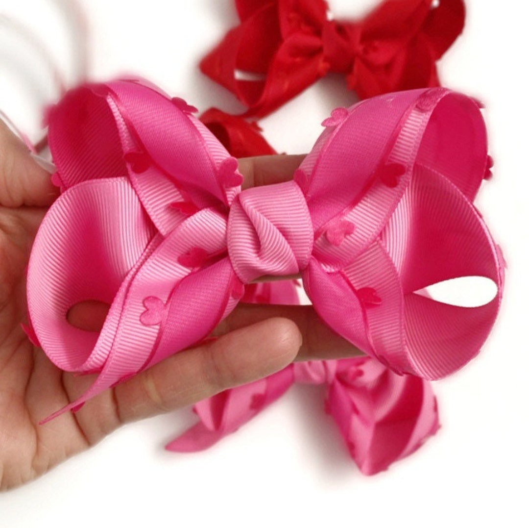 Pink Valentine's Hair Bows, 6 Inch Bow, Girls Accessories, Valentine ...