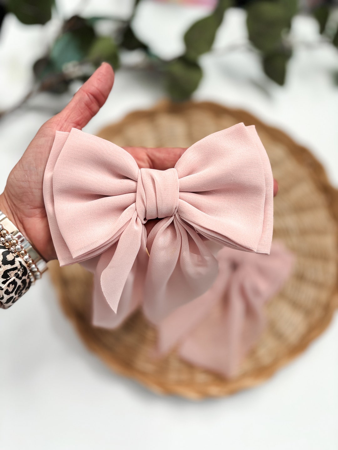 Long Tail Chiffon Hair Bow Barrette, Hair Bows for Women, Chiffon Bow Barrette, Chiffon Hair Bow ...