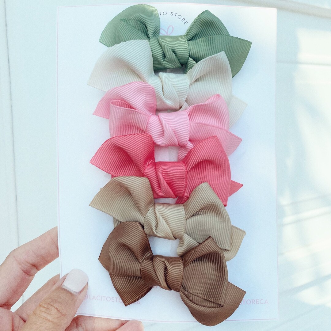 Neutral Pigtail Bows, 3 Infant Girl Bow Clip Set of 2, Alligator Clips ...