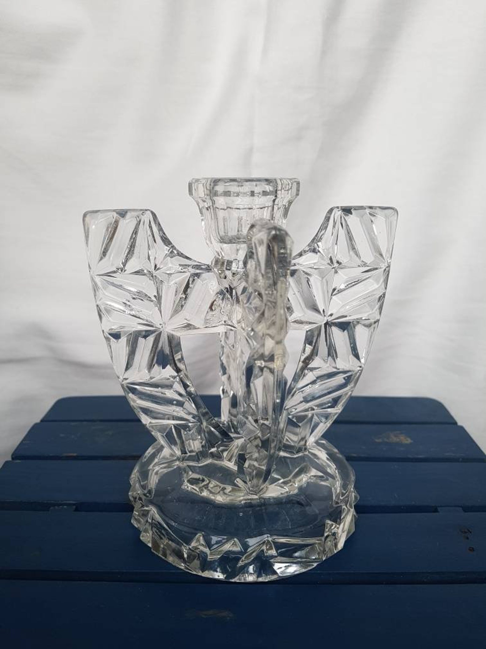Vintage Cut Glass Candlestick Holder - Etsy