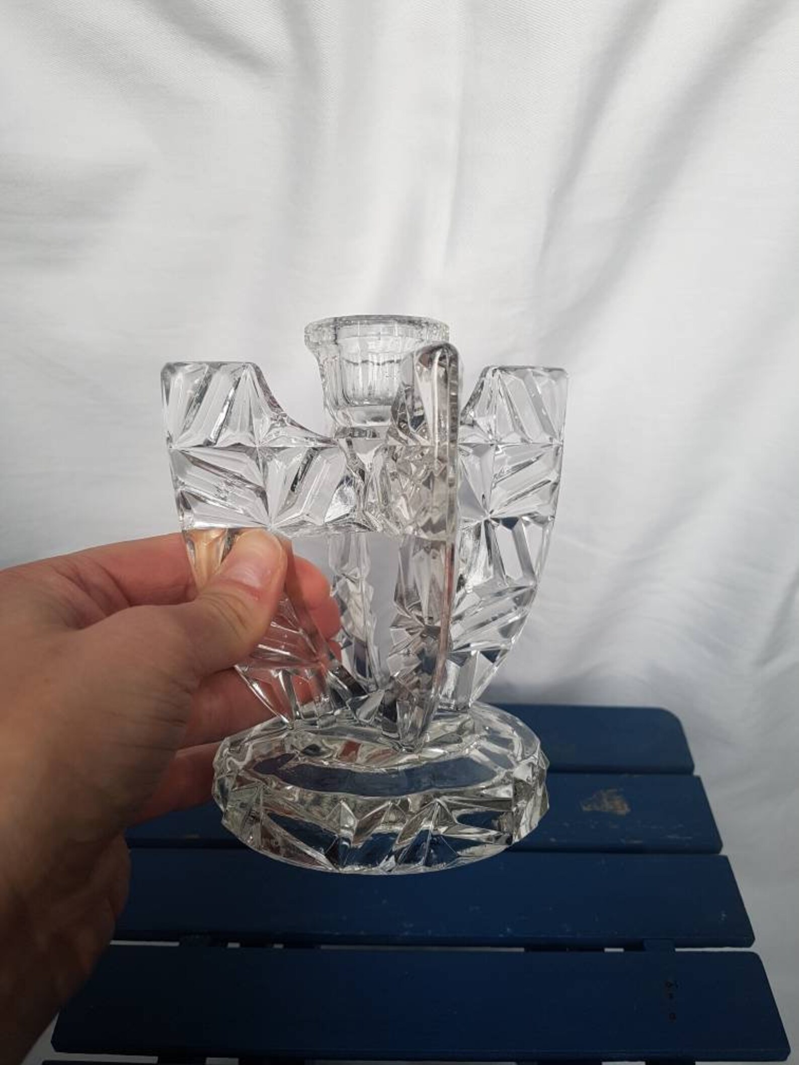Vintage Cut Glass Candlestick Holder - Etsy