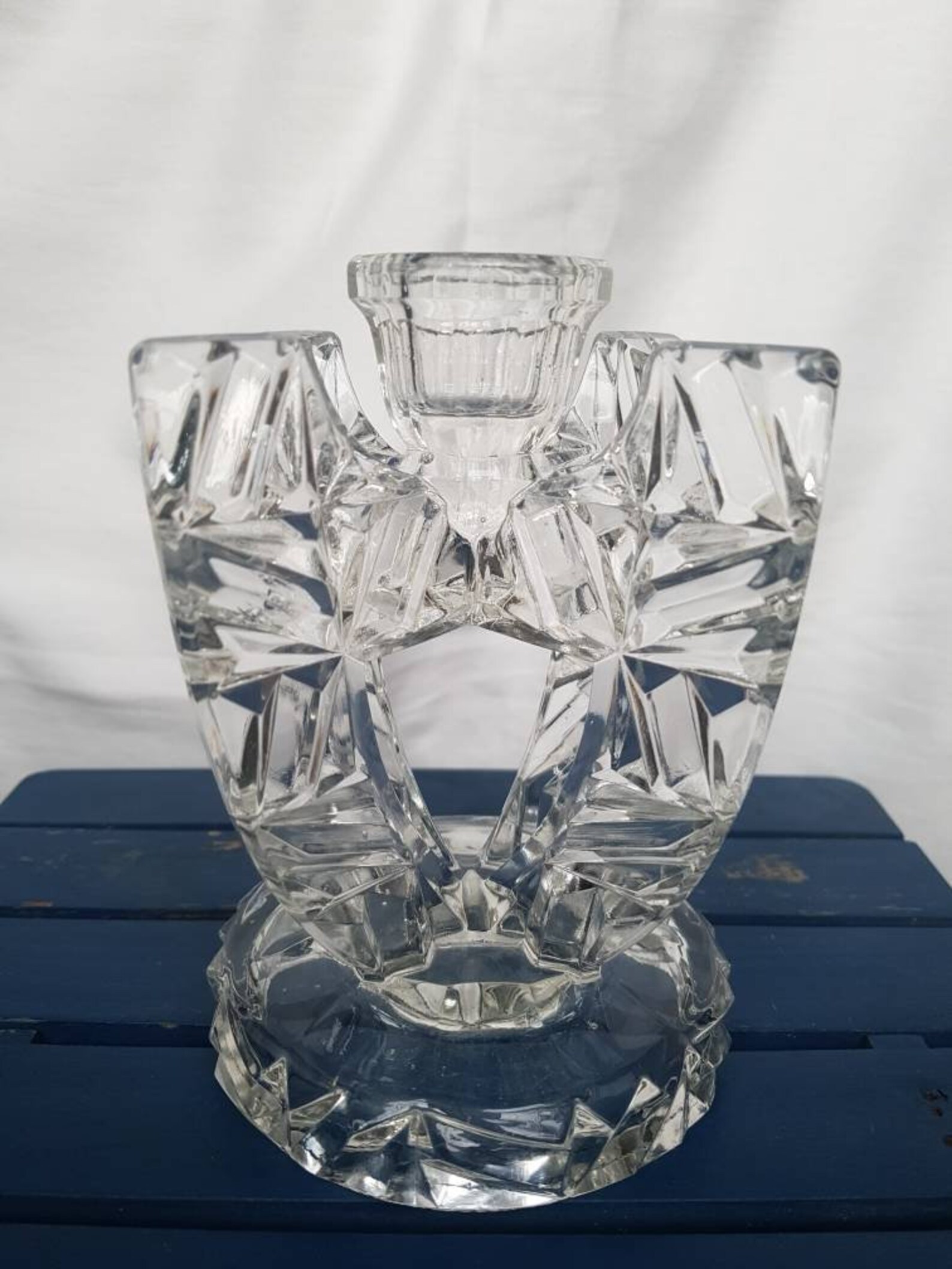 Vintage Cut Glass Candlestick Holder - Etsy