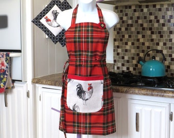 Chickens on a Red Background Women's Apron Pocket - Etsy