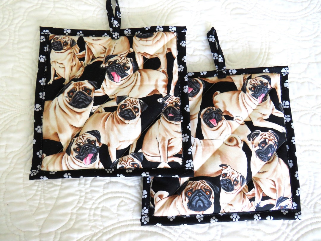 Pug Potholders and Aprons : Quilted Cotton Hot Pads, Dog Lover Gift - Etsy