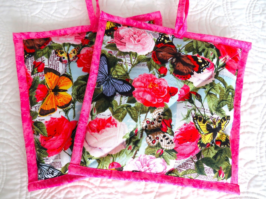 Butterfly Large Potholder Set of 2, Butterfly Hot Pads, Roses ...