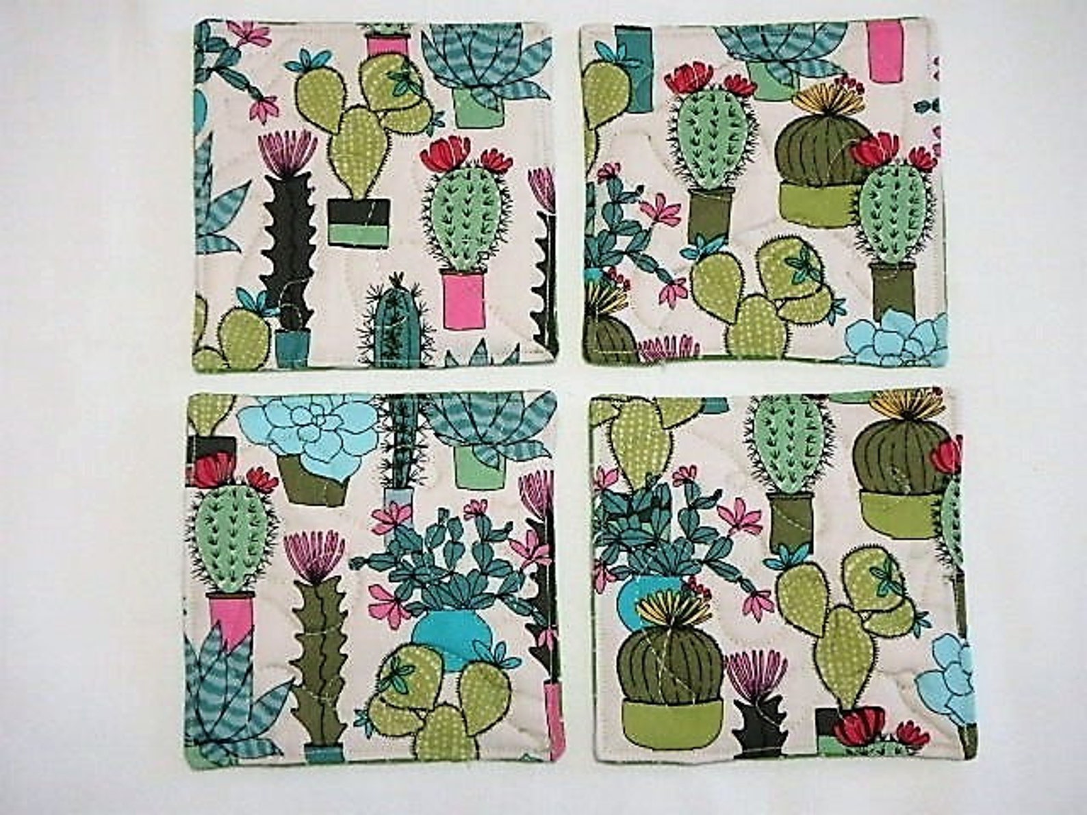 Cactus Coasters Set Desert Cactus Coaster Set of 4 Quilted | Etsy