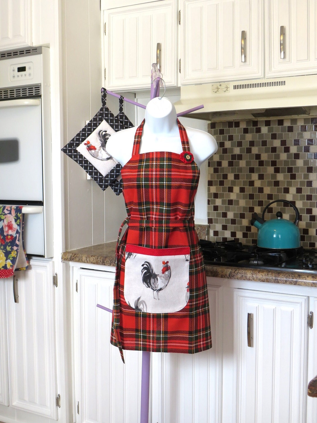 Chicken Apron, Chicken Potholder Set, Scottish Rooster Apron, Rooster ...
