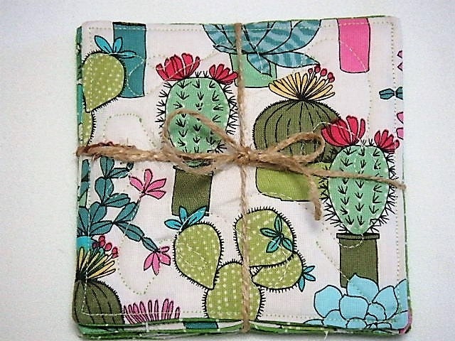 Cactus Coasters Set Desert Cactus Coaster Set of 4 Quilted | Etsy