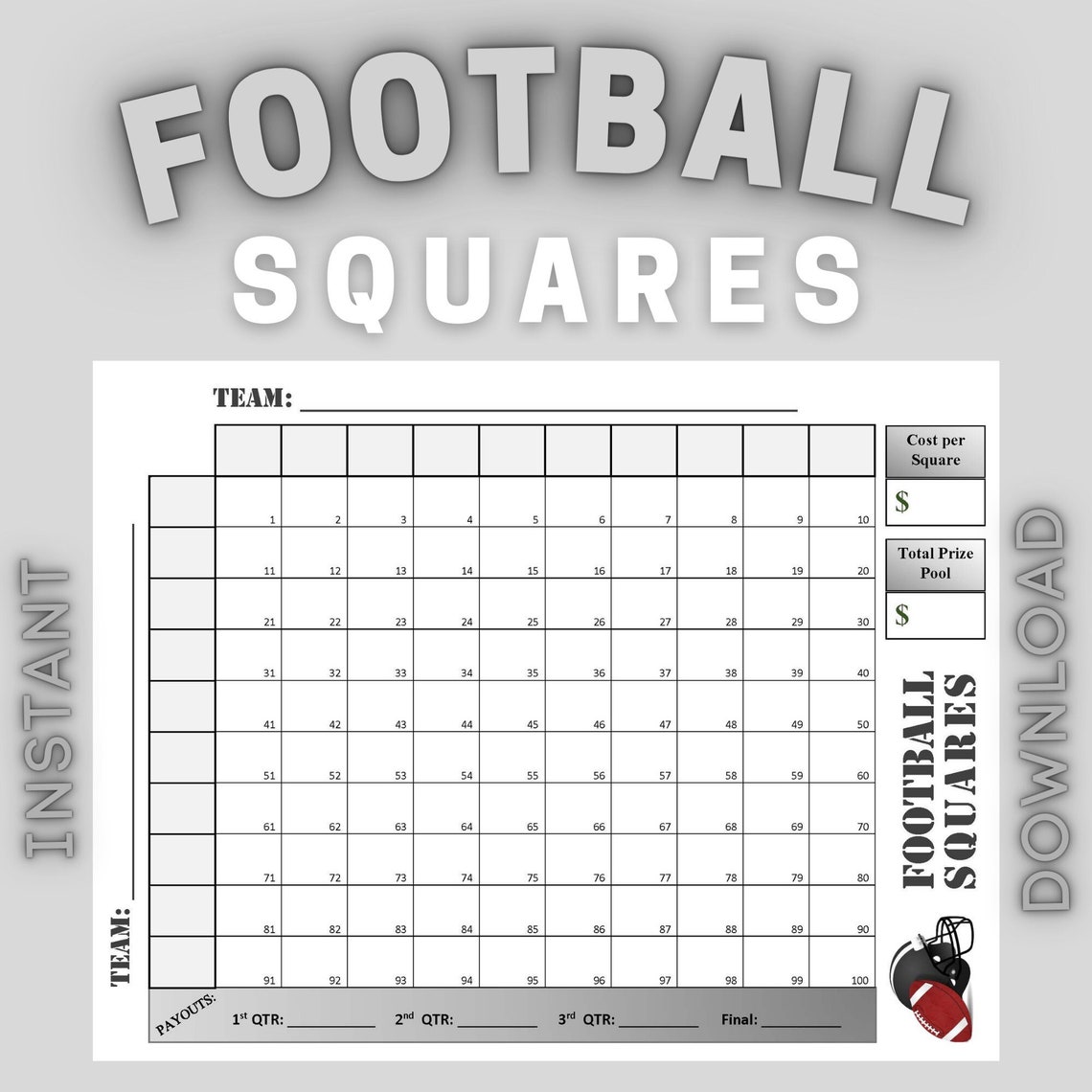 Numbered Football Squares Template