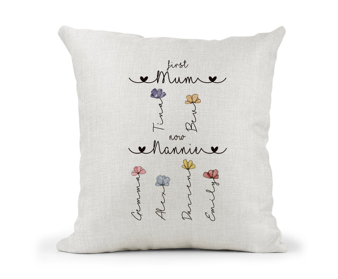 Personalised Mum, Nan, Nana Flower Names Floral ..nanny...nan Cushion ...