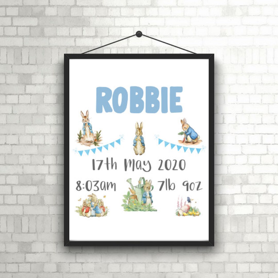 Personalised Digital Peter Rabbit Birth Announcement, Baby Digital ...