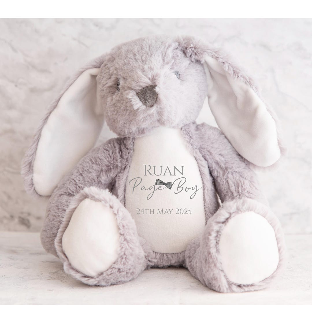Personalised Grey Rabbit/bunny Plush Toy Page Boy, Ring Bearer, Wedding ...