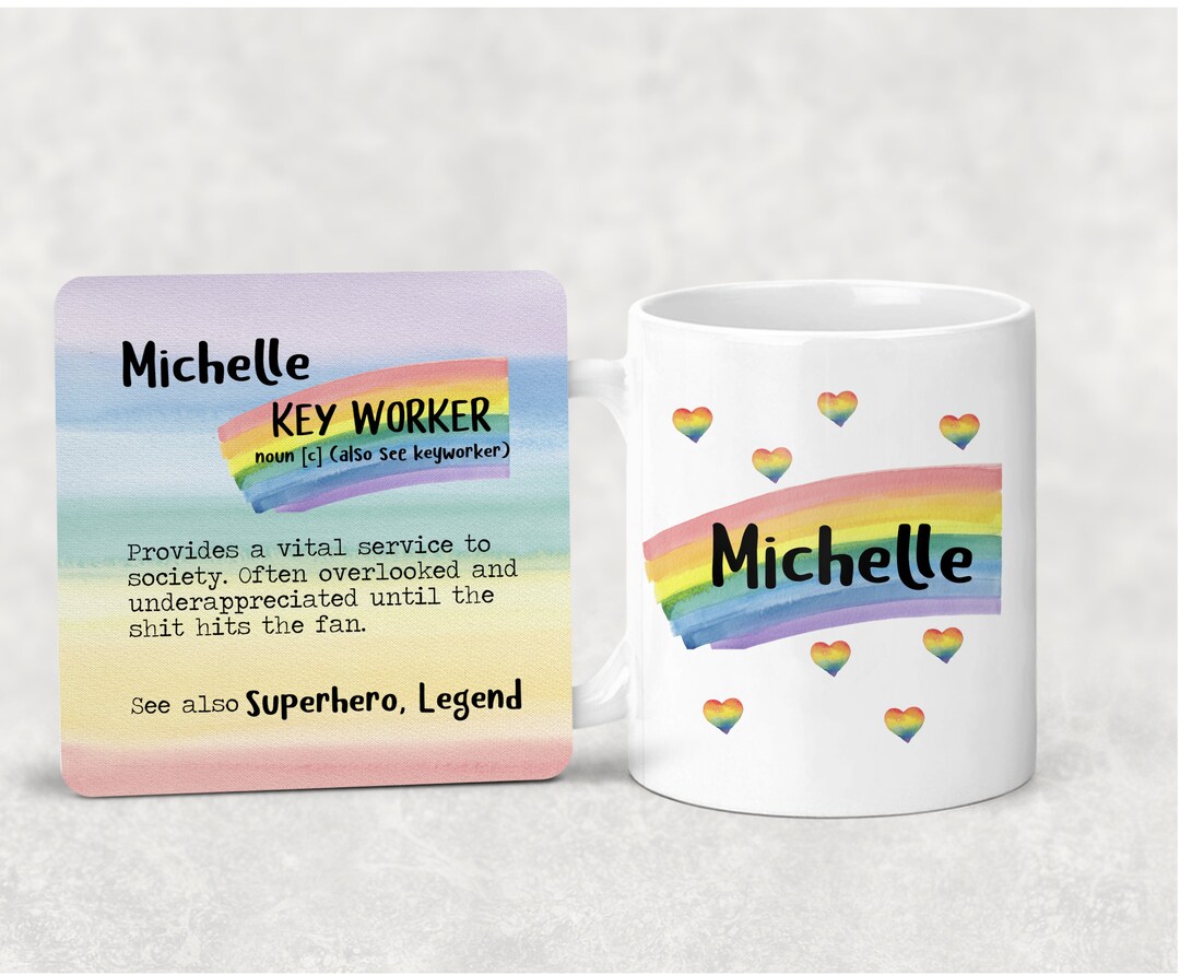 Personalised Mug and Coaster. Key Worker Thank You Gift.. Dictionary ...