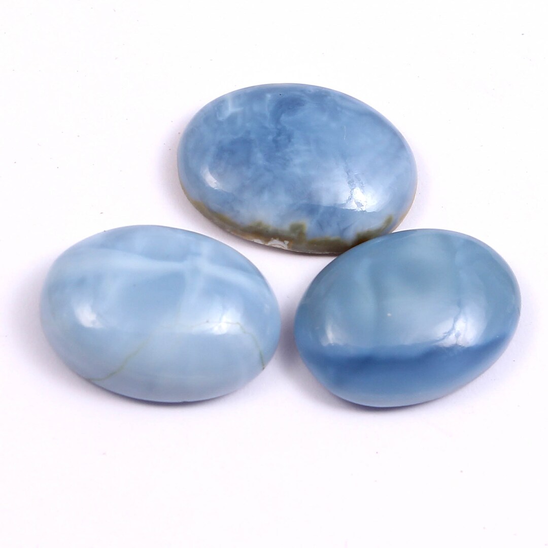 Natural African Blue Opal Oval 3pc. Lot Real Amazing Gemstone, Smooth ...