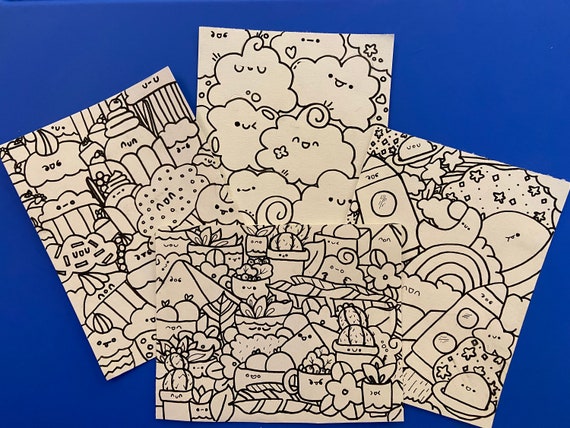 4 Page Cute Kawaii Coloring Doodle Bundle PDF INSTANT - Etsy