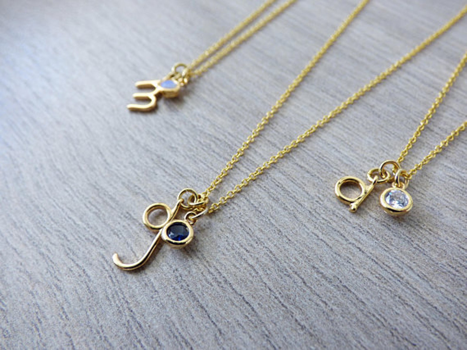 Personalized Tiny Initial and Birthstone Necklace Dainty | Etsy