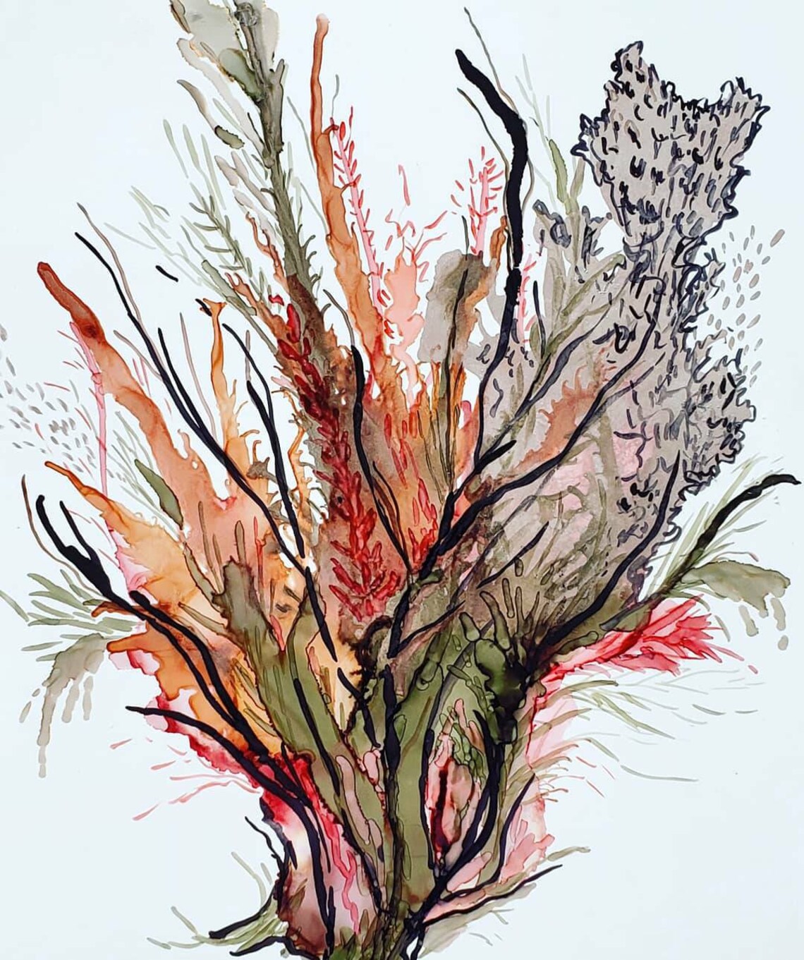 Seaweed Bouquet Print, Coastal Floral Ink Painting - Etsy