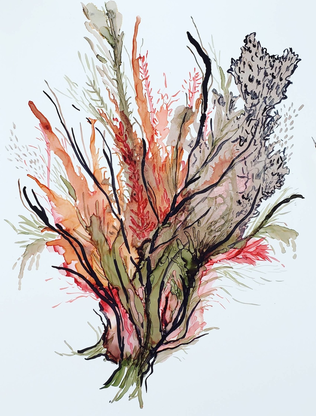 Seaweed Bouquet Print, Coastal Floral Ink Painting - Etsy