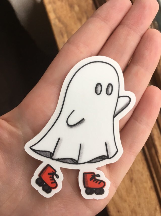 Rollerskating Ghost Vinyl Sticker - Etsy