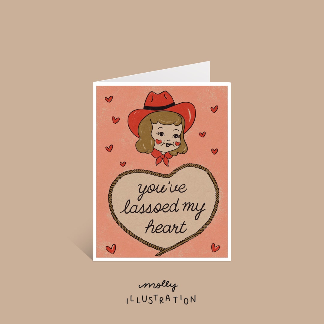You've Lassoed My Heart Western Cowgirl Cute Vintage Inspired Valentine ...