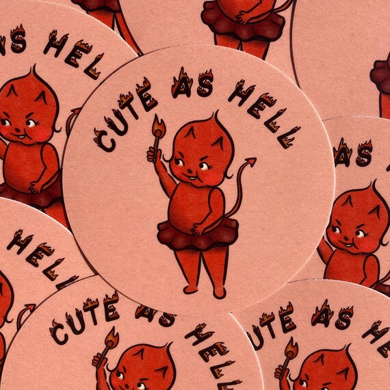 Cute as Hell Kewpie Devil Waterproof Vinyl Sticker | Etsy