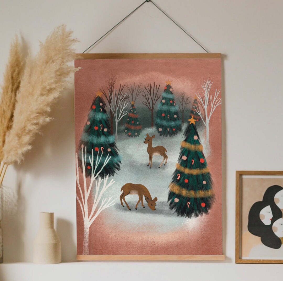 Holiday Forest Mid Century Inspired Art Print Home Decor 9x12 Inches - Etsy
