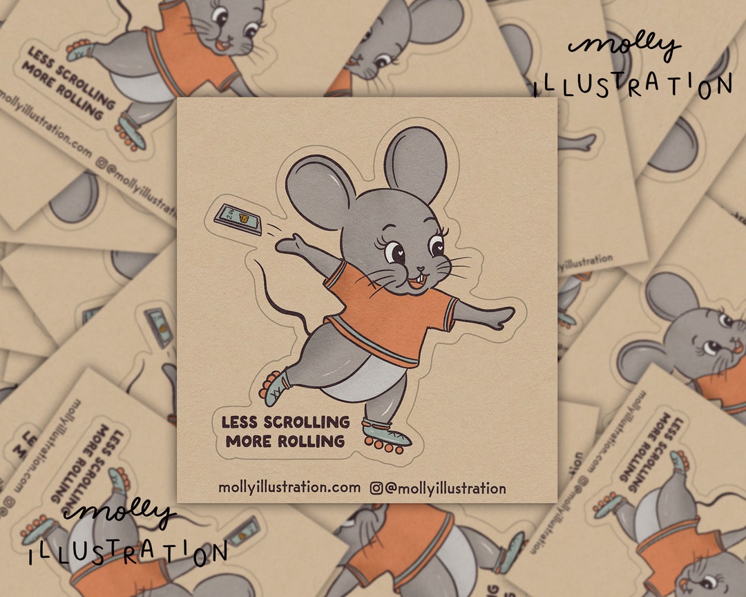 Less Scrolling More Rolling Mouse Cartoon Waterproof Kiss Cut Vinyl ...