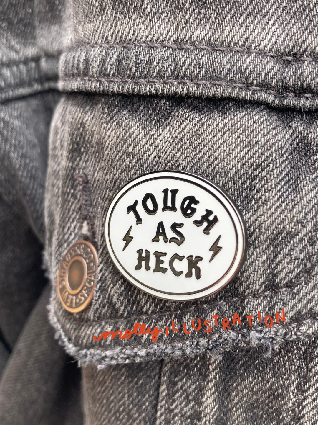 Tough as Heck Hard Enamel Pin 1.25 Inch Minimalist Design Black and ...