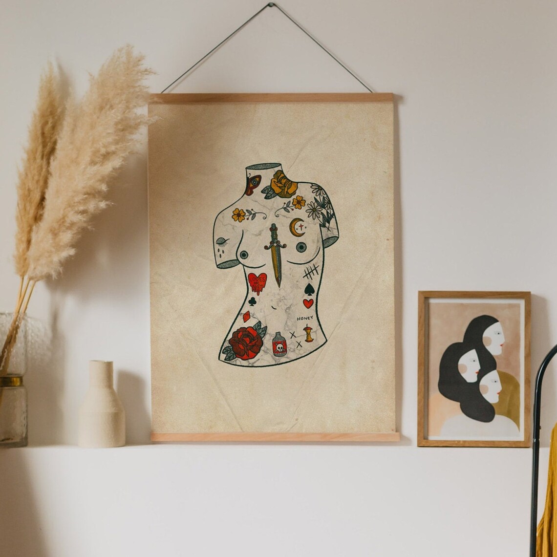 Tattooed Statue Vintage Inspired Pin up Sailor Jerry Print Wall Art ...