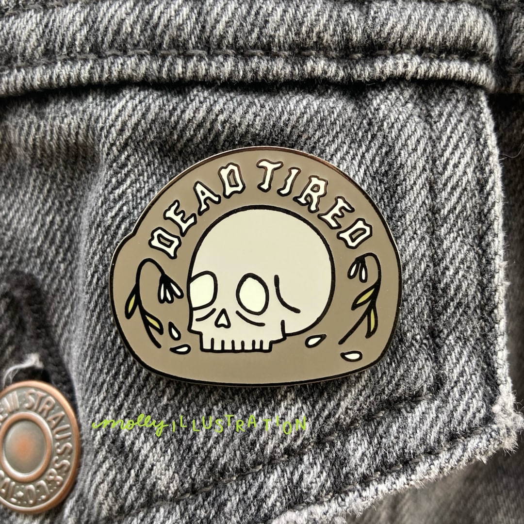 Dead Tired Skull Enamel Pin 1.25 Inch Dark Humor Design Grey, Green ...