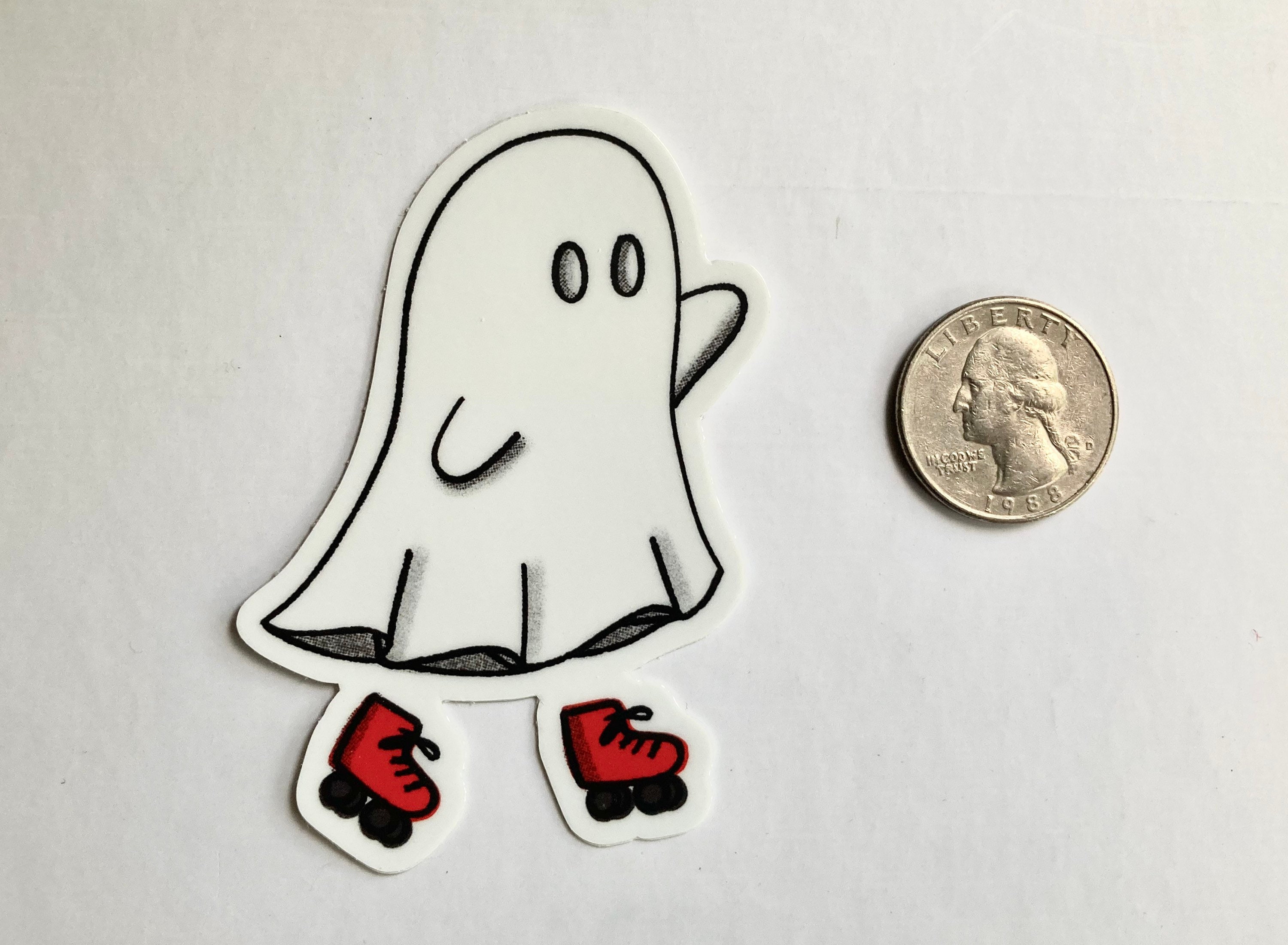 Rollerskating Ghost Vinyl Sticker - Etsy