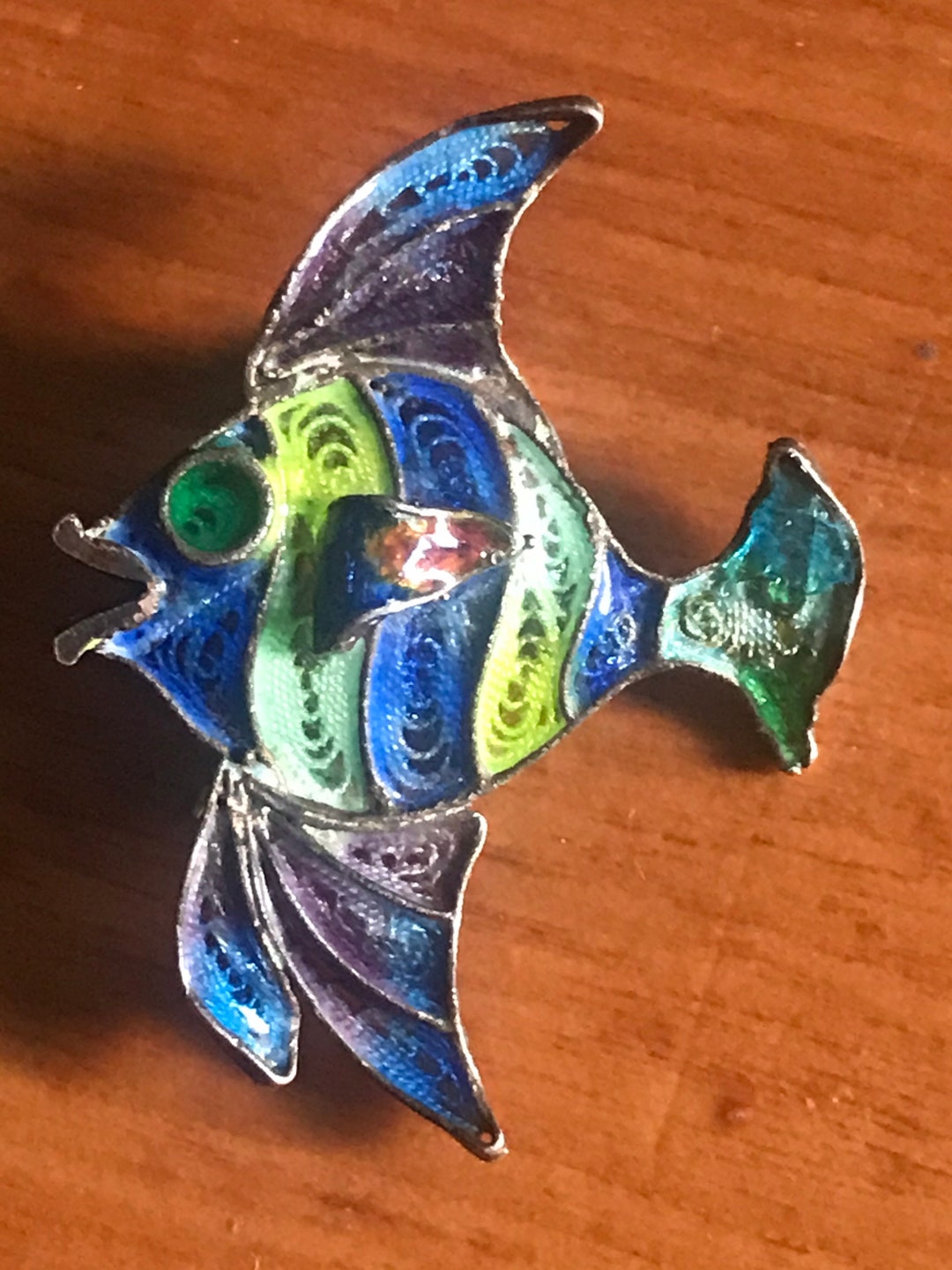 Angel Fish Vintage 1950's Brooch Italian 800 Silver Filigree Plique-a ...