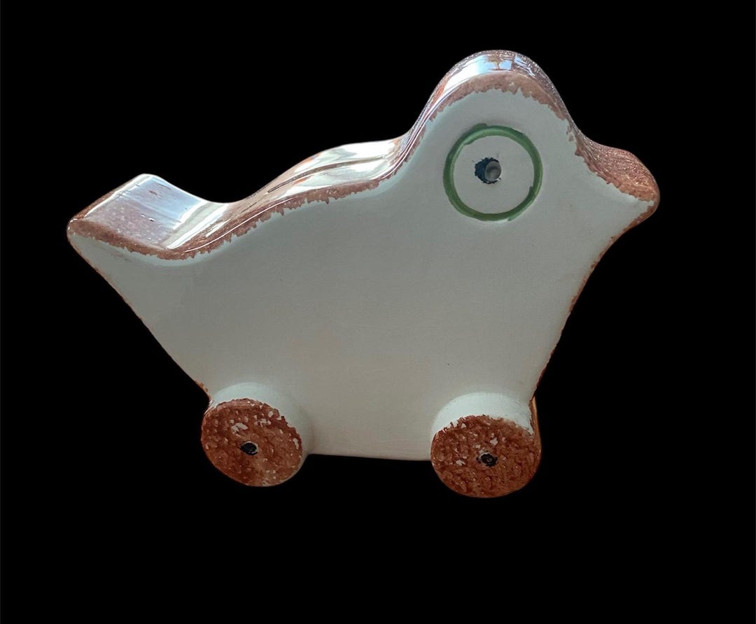 Vintage Ceramic Duck Bank Italy Duck on Wheels Bird No Stopper - Etsy