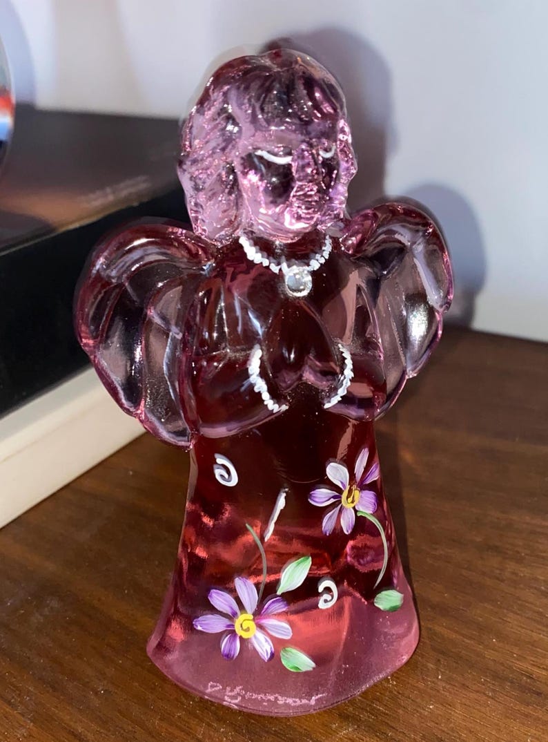 Vintage Signed Fenton Hand Painted Pink Glass Angel Jewelled Flowers - Etsy