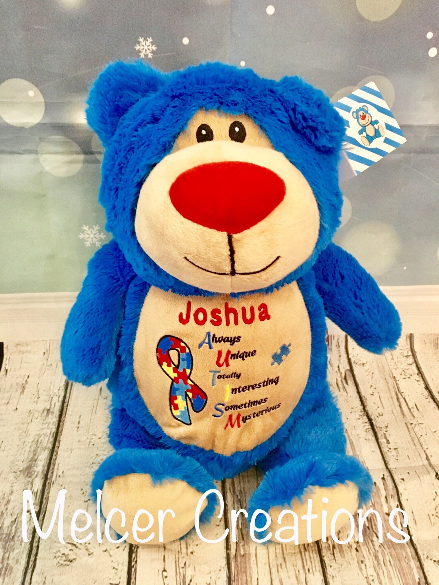 Personalised Autism Blue Bear Cubbies Awareness Comfort Cuddly - Etsy UK