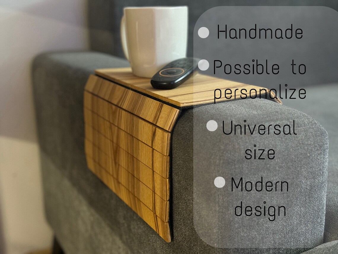 Wooden Couch Arm Rest Table, Armrest Stand With Personalization, Modern ...