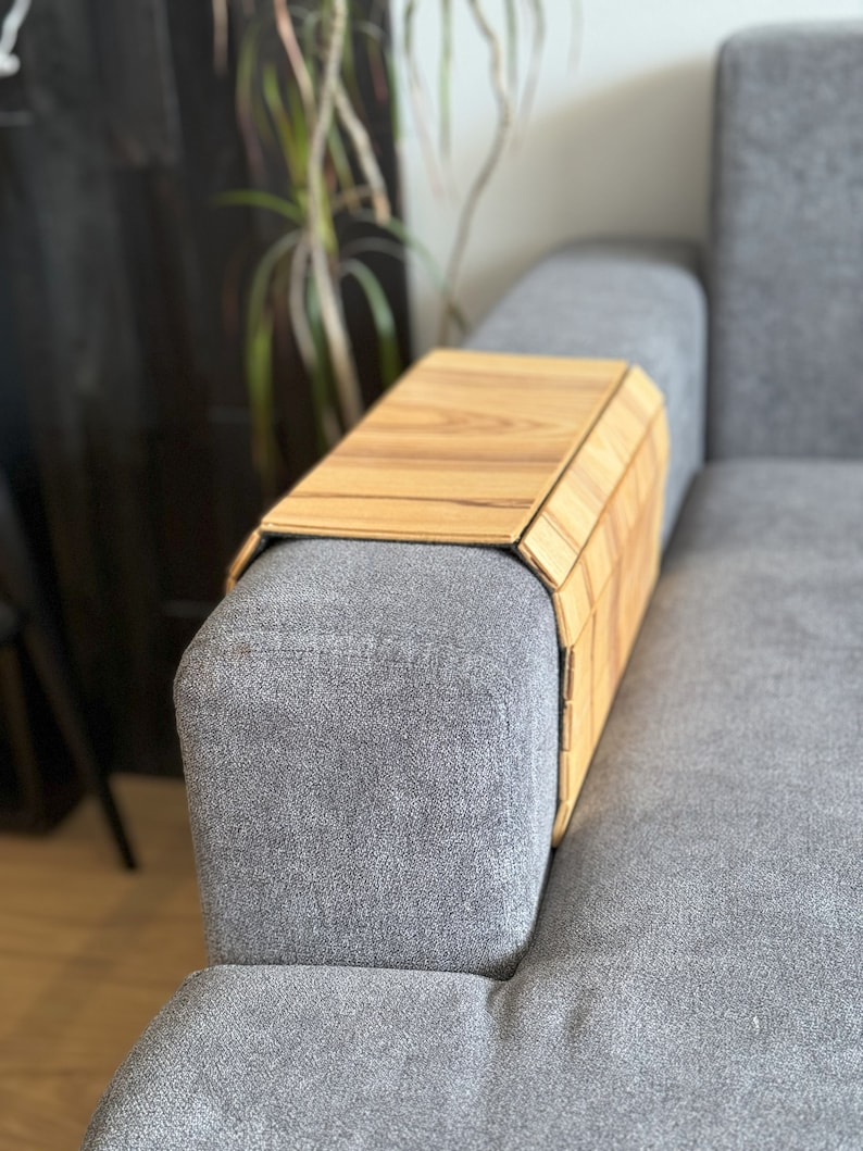 Wooden Couch Arm Rest Table, Armrest Stand With Personalization, Modern ...