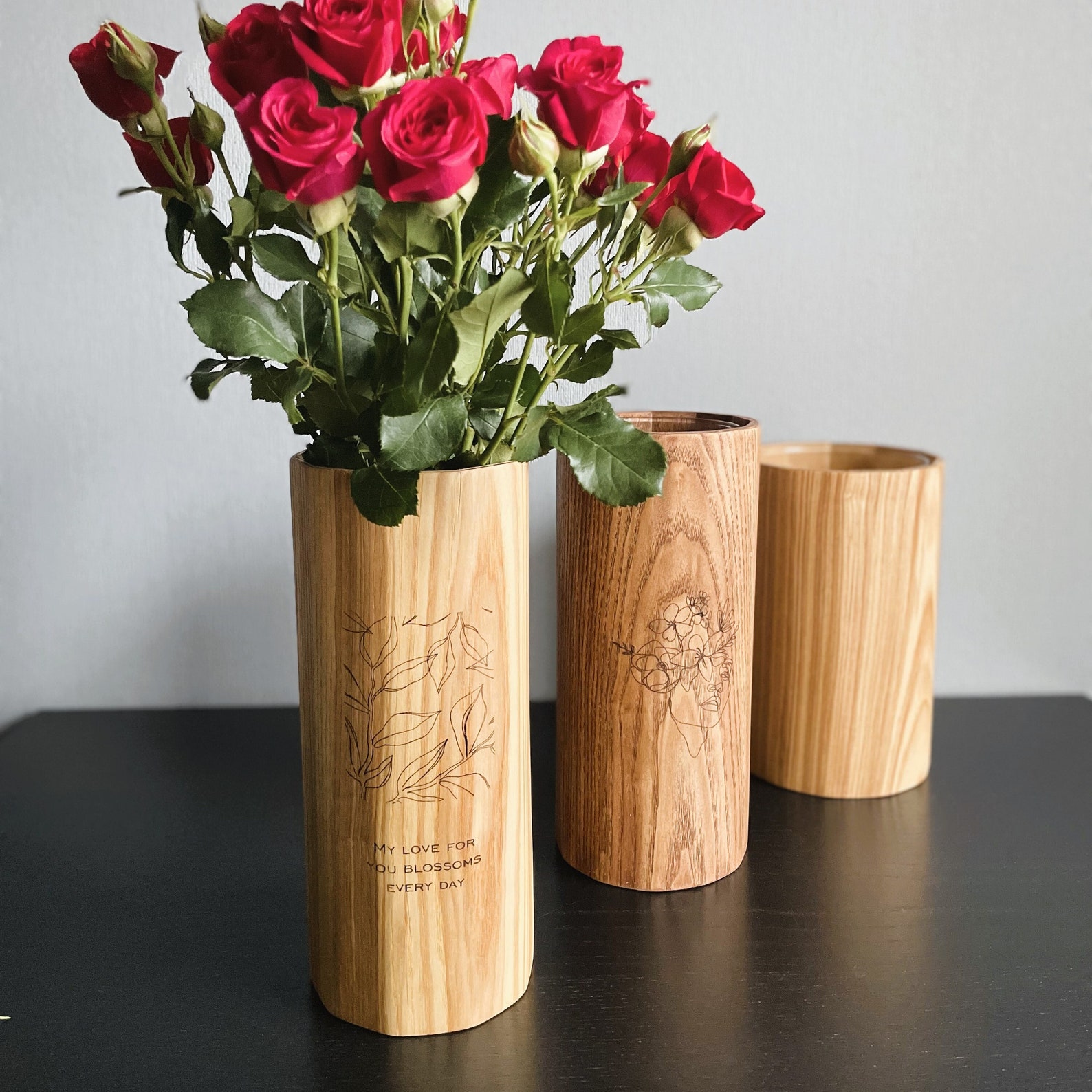 Personalized Wood Vase, Wooden Flower Vessel, Gift for Gardens Lovers ...