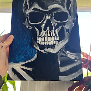 Vibrant Skeleton Acrylic Painting On Dark Blue Canvas Etsy