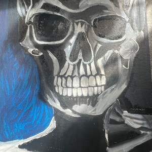 Vibrant Skeleton Acrylic Painting On Dark Blue Canvas Etsy