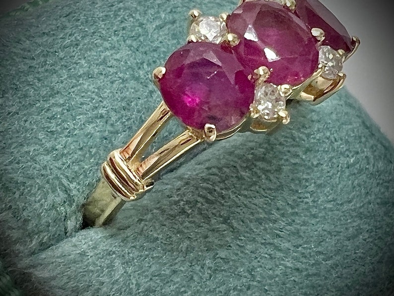 Vintage Natural Three Stone Ruby Ring With Diamonds Victorian - Etsy