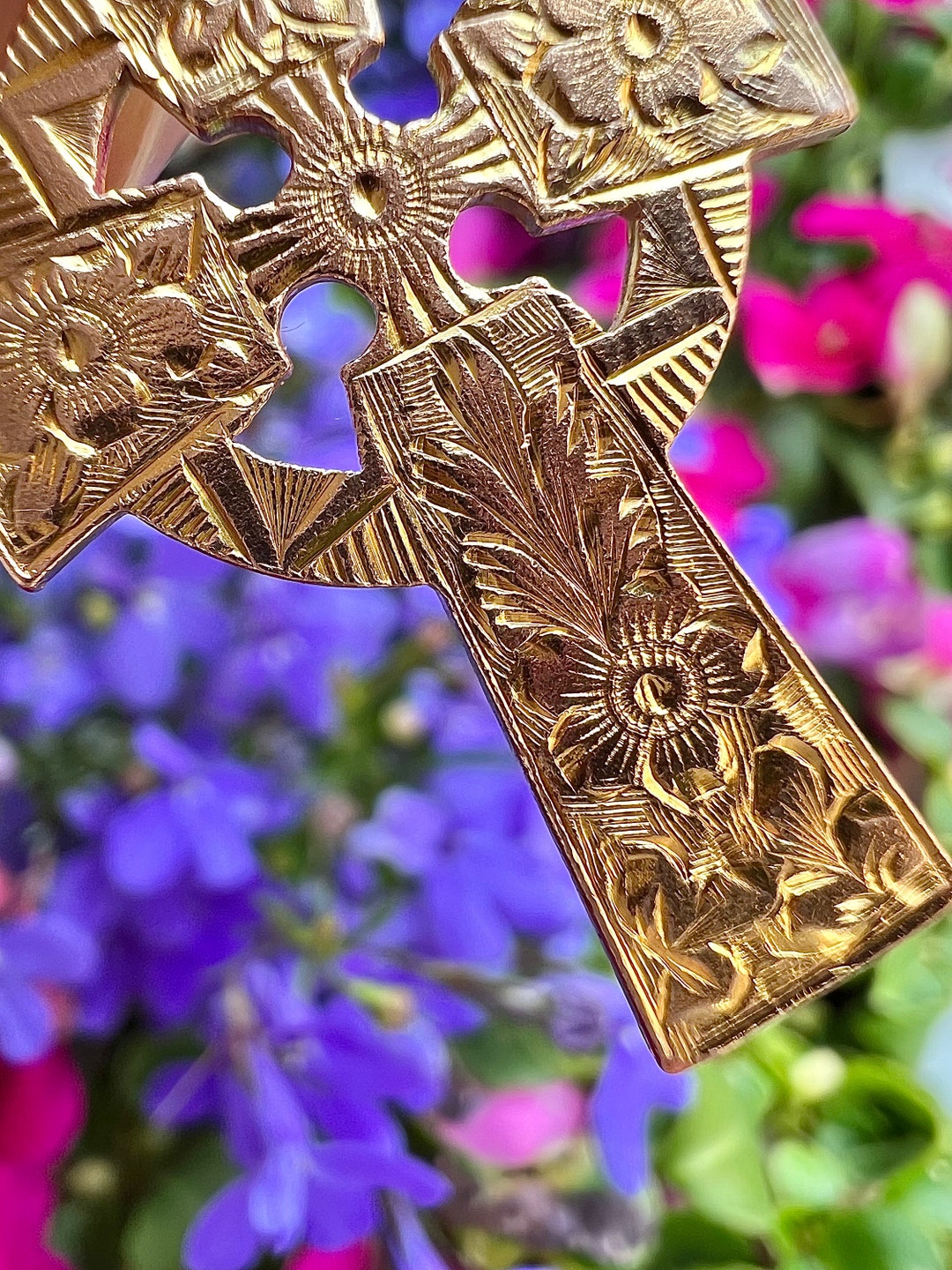 Antique Cross Hand Chased Victorian Old New Stock Hallmarked Flower ...