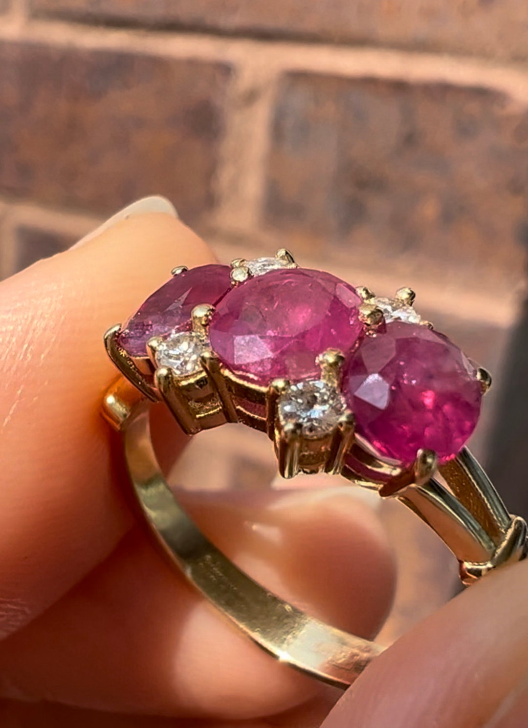 Vintage Natural Three Stone Ruby Ring With Diamonds Victorian - Etsy
