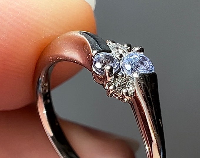 Tanzanite and Diamond 14K Gold Ring, Trillion Shaped Tanzanite With 3 ...