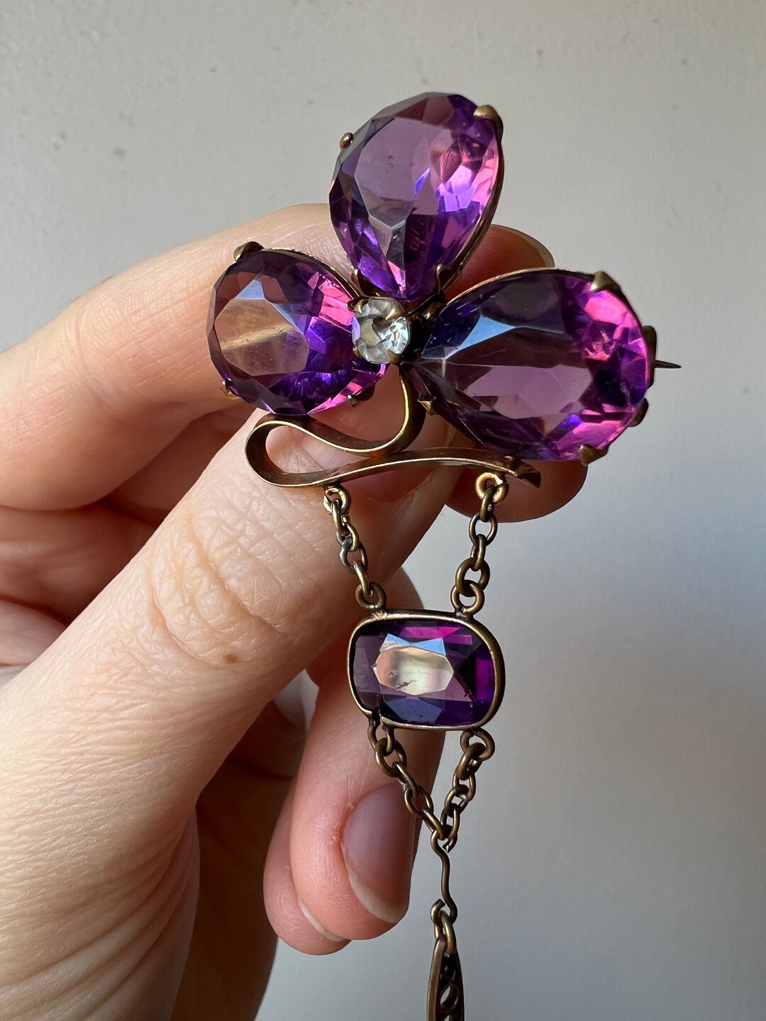 Antique Brooch Victorian Amethyst and Diamond Amethyst Paste Stones ...
