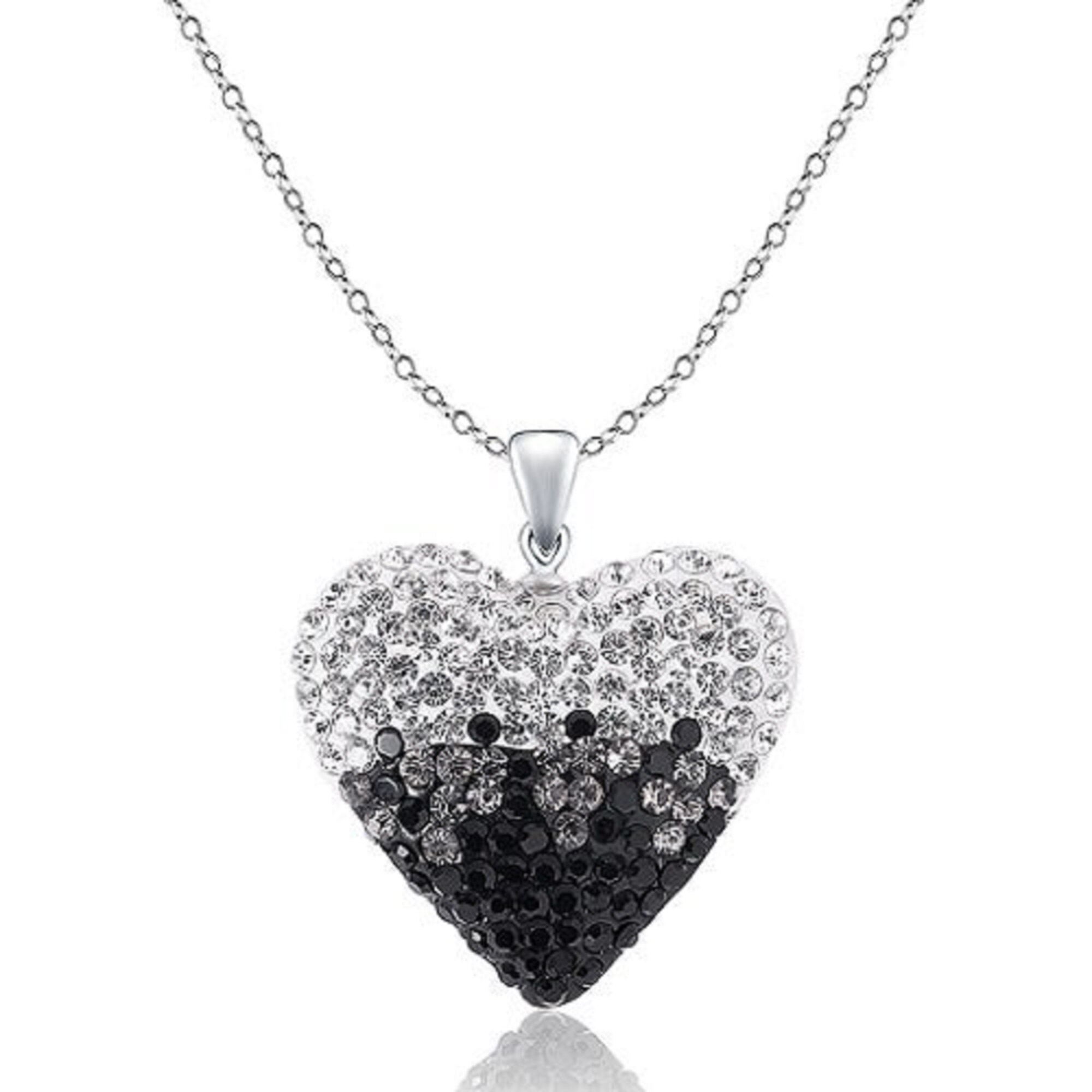 Collar de corazón de cristal negro y plata - Etsy España