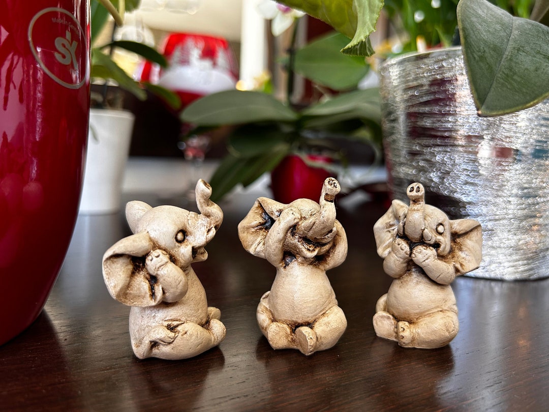 Handmade Elephant Figurines Set - Three Small White Elephants - See ...
