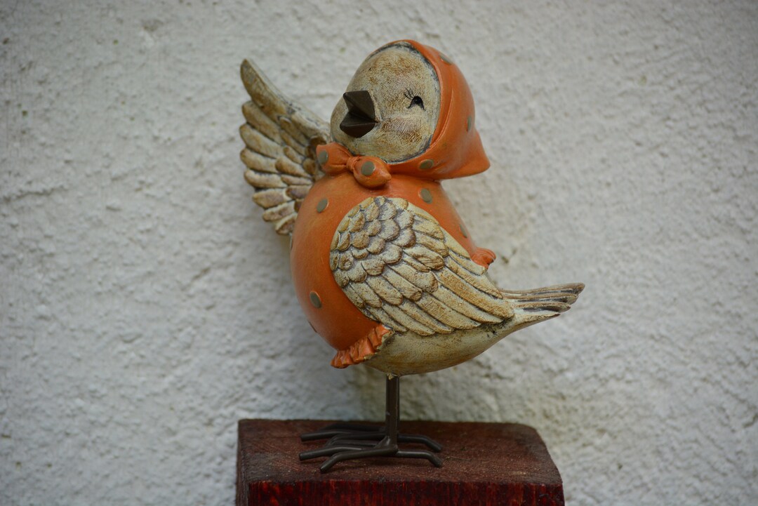 Singing Sparrow Figurine in a Cute Orange Dress, Bird Home Decor ...