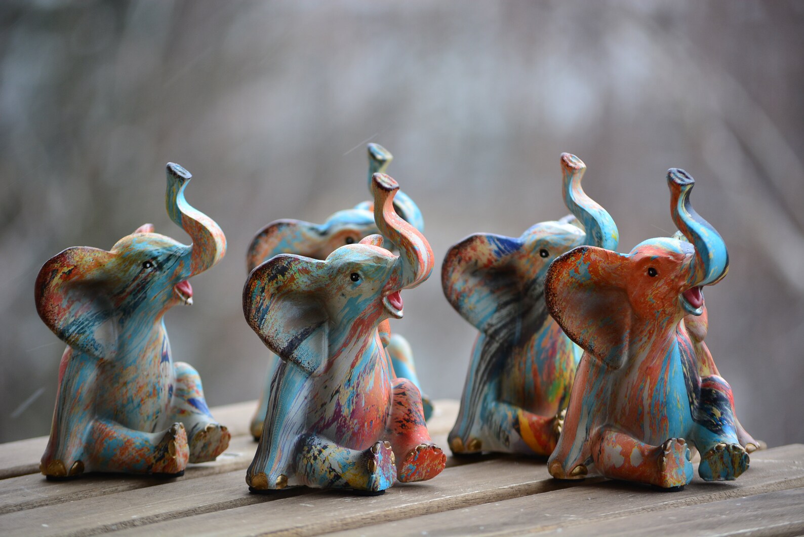 Colorful Elephant Statuecolorful Elephant Figurinesitting - Etsy